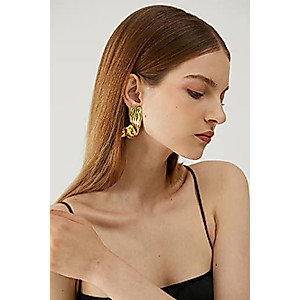 Large Gold Dangle Earrings Chunky Gold Statement Earrings 14K Gold Plated Wave Earrings for Women - Irregular Shape Dangle Earrings Gift for Girls