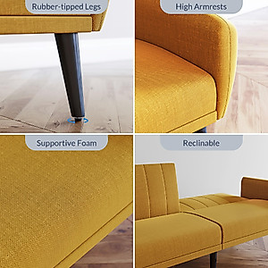 BELLEZE Adjustable Folding Sofa Bed, Upholstered Modern Convertible Futon, Sleeper Sofa for Living Room, Guest Room, Garage - Melrose (Yellow)