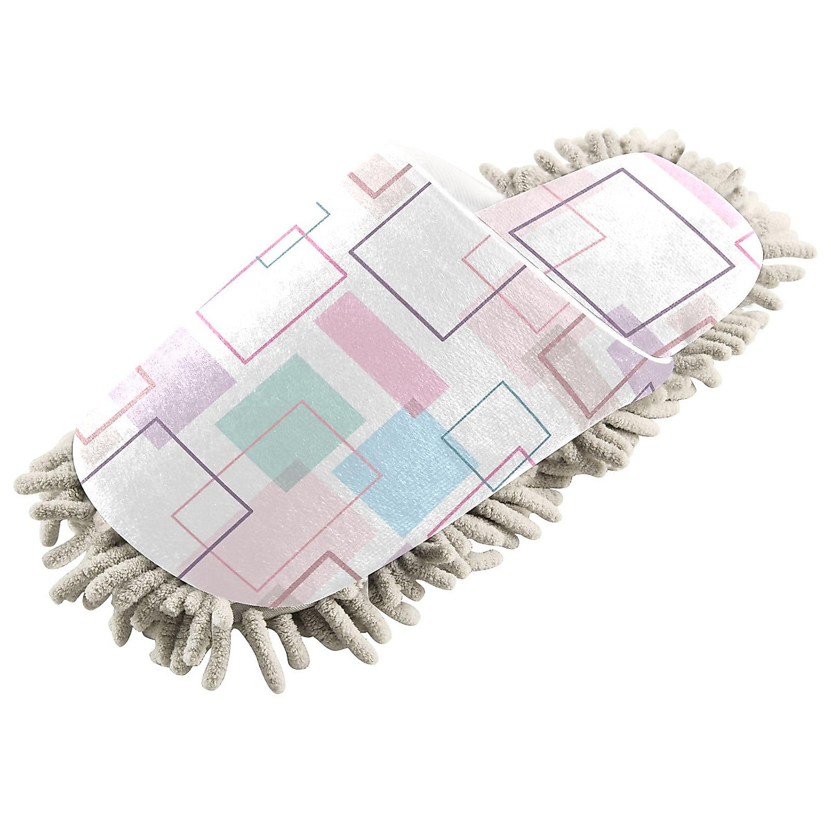 FLildon Microfiber Cleaning Slippers Geometric Rectangle Pattern Washable Mop Shoes Slipper for Men/Women House Floor Dust Cleaner, Size M