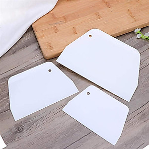 Luckycivia Dough and Bowl Scraper 3-Piece Trapezoidal Plastic Scraper Multi-Function Kitchen Scraper Food Safety Plastic Dough Cutter Hard Plastic Cutter For Pizza Dough Pastry Cake (White)