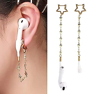 Gold Star Airpod Earrings Anti Lost Earring Strap for Airpods Anti Lost Strap for Airpods Pro, Wireless Earphone Holder Strap Compatible for Airpods 1&2&3/Pro