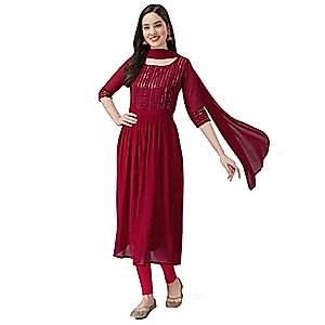 DREAMANGEL FASHION Womens Party Wear Georgette Printed straight Kurta With Dupttaa (as1, alpha, s, regular, regular, PINK)