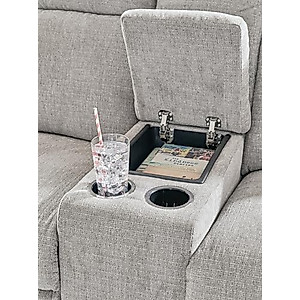 Signature Design by Ashley Barnsana Minimalist Power Reclining Loveseat with Console and USB Charging Ports, Light Gray