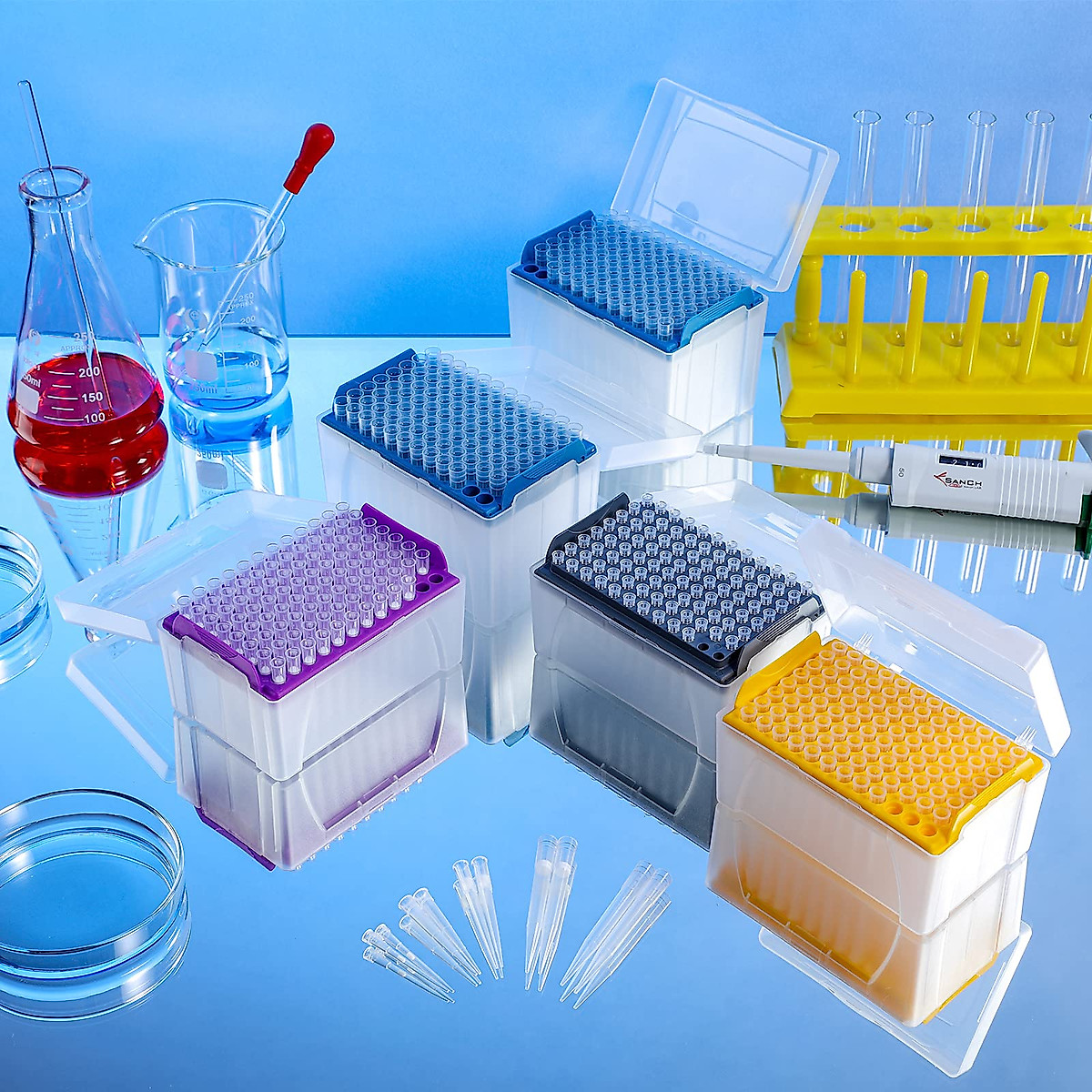 Pipette Tips Universal Non-Filter Pipettor Tips 1000ul with Box DNase/RNase Free 96 Tips/Rack Pk x 10 Racks (960 Tips)