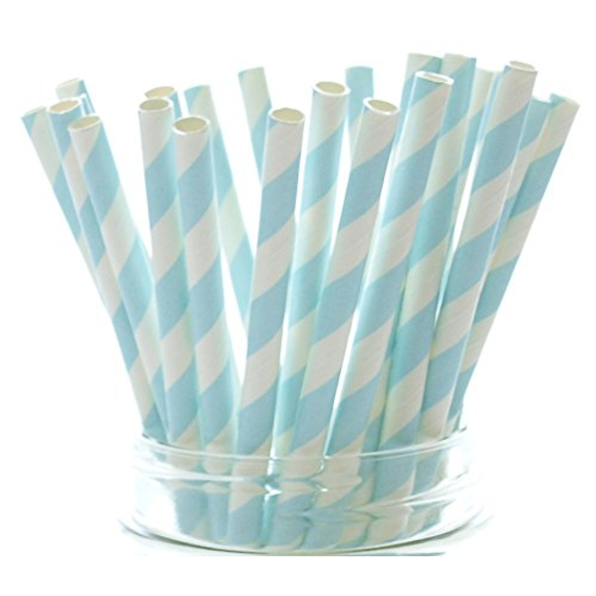 Blue Stripe Paper Party Straws (Pack of 25) - Baby Boy, Baby Shower, Beach Wedding Cake Pop Sticks