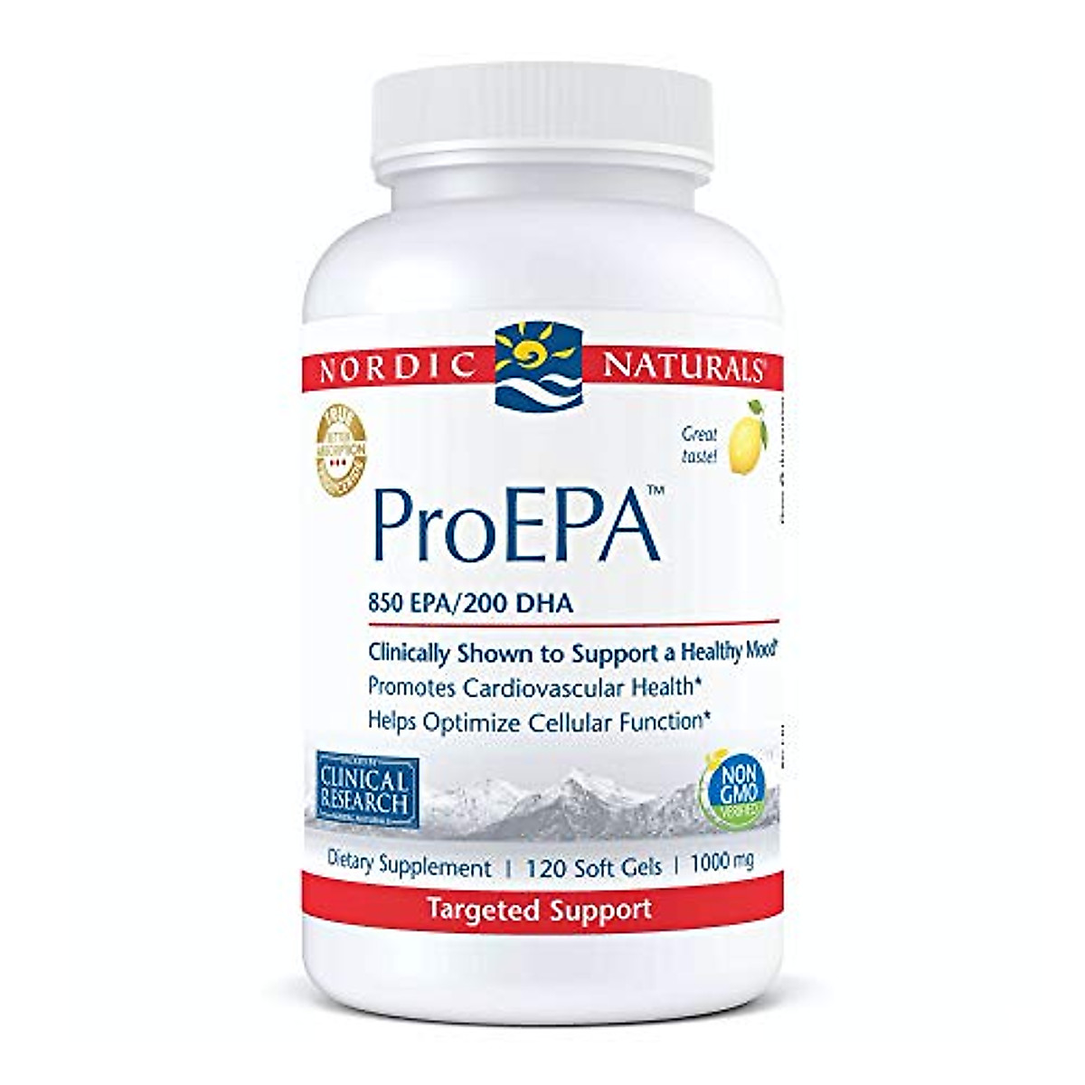 Nordic Naturals ProEPA, Lemon - 120 Soft Gels - 1210 mg Omega-3 - High-Intensity EPA Formula for Healthy Mood, Heart Health & Cellular Function - Non-GMO - 60 Servings
