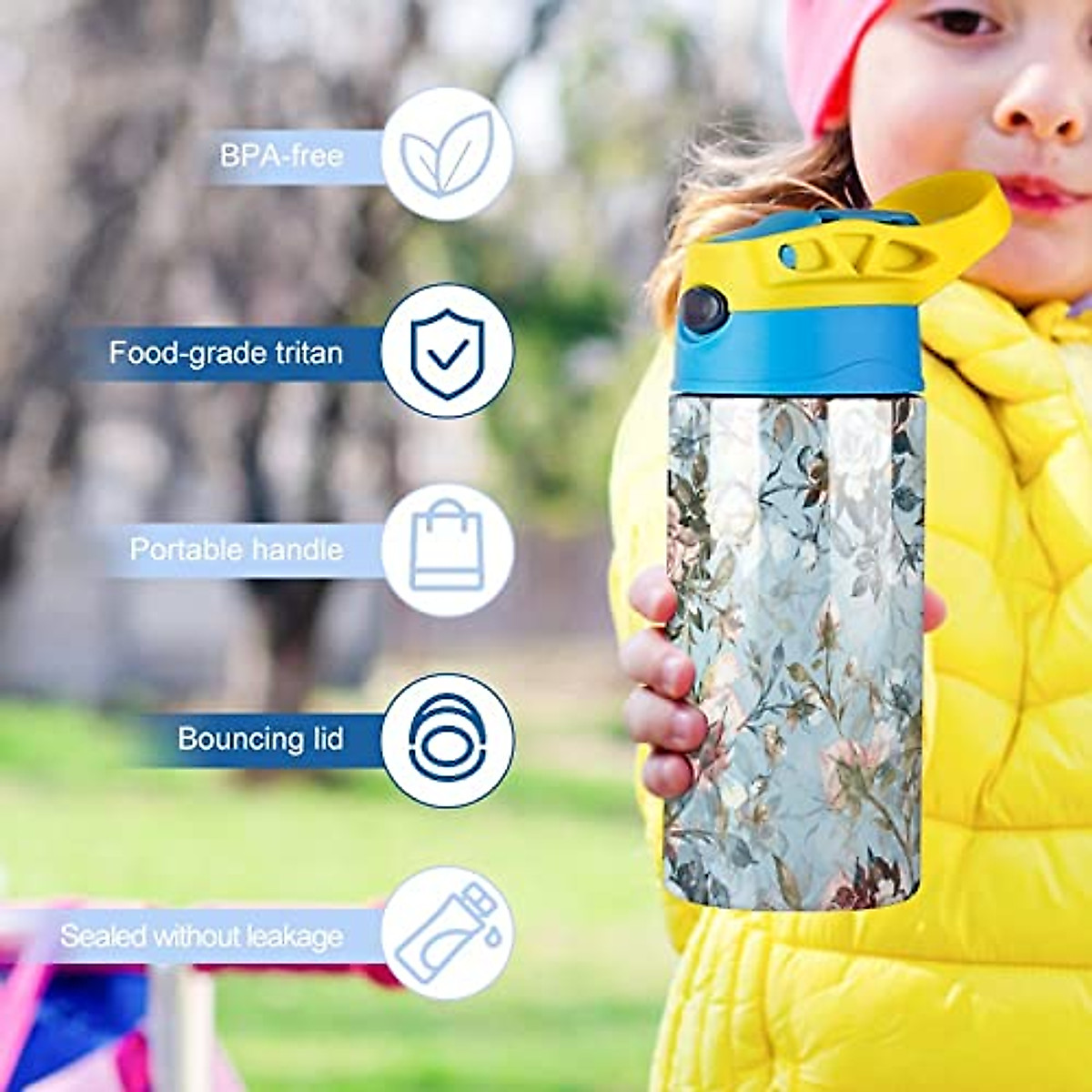 Thermos Cup 500Ml Watercolor Flower Insulated Water Bottle With Straw For Sports And Travel