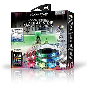 Xtreme Lit 6.5ft Indoor Motion Activated RGBW Color-Changing LED Light Strip, Battery Powered