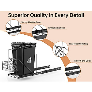 Mythco Cabinet Trash Can Pull Out Kit with Removable Garbage Bag Holder Under Sink Trash Can Pull Out Slider for 28–44 Quart Cans Up to 125 lb- (Can Not Included) (Black)