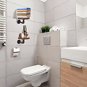 KeaJuidy Wall Mounted Floating Shelves Round Display Rack with Metal Industrial Pipe Brackets, 5.9 inch Industrial Pipe Shelving for Bedroom, Bathroom, Living Room, Kitchen, Set of 2