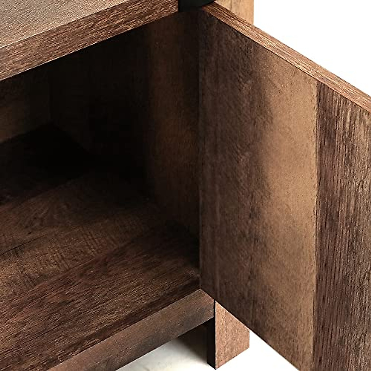 Furinno Jensen Farmhouse End Table with Barn Door for Bedroom, Living Room,Rustic Brown, pack of 1