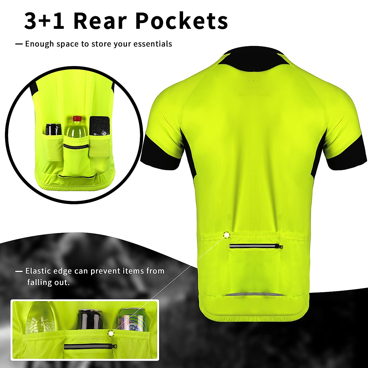 Cycling Jersey Mens Short Sleeve Bike Bicycle Shirts Biking Clothing Breathable Quick-Dry Shirt with Pockets（Yellow,3XL）