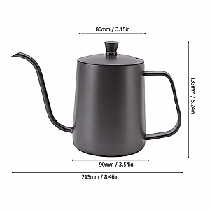 Ikunde Long Narrow Coffee Kettle Black Stainless Steel Rustproof Small Pour Over Kettle with Lid for Home 600ml