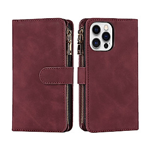 Jaorty for iPhone 14 Pro Max Phone Wallet Case for Women with Credit Card Holder,for iPhone 14 Pro Max Crossbody Case with Strap Lanyard, Zipper Pocket PU Leather Cases,6.7 Inch,Burgundy