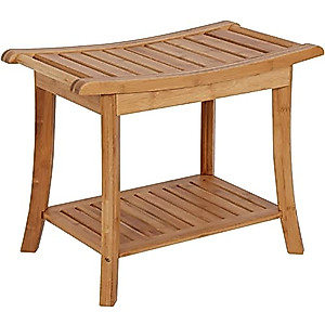 Bamboo Spa Bath Shower Bench Stool Seat with Storage Shelf Organizer Stool Bench Seat with Non-Slip Foot Shower Bath Seats