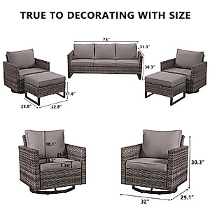 HUMMUH 5 Piece Patio Furniture Set Outdoor Sectional Sofa,PE Wicker Patio Swivel Rocker Chairs with Ottomans for Porch,Garden,Backyard