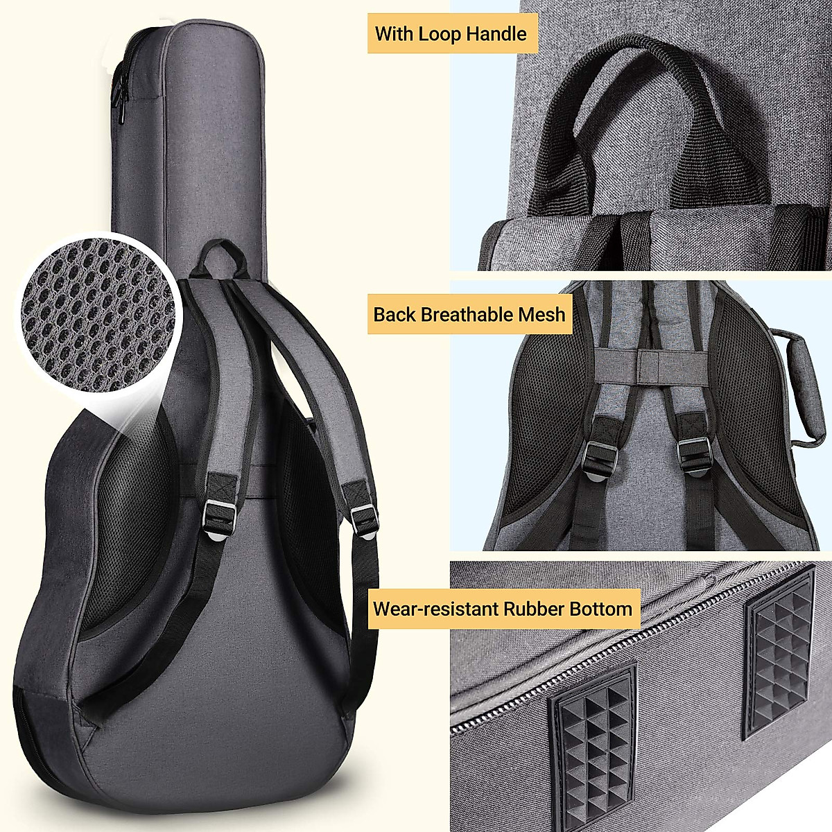 CAHAYA Guitar Bag Acoustic Reinforced 0.7 In Thick Sponge Soft Padded Guitar Case with 5 Pockets,Neck Cradle,Back Hanger Loop for 39 40 41 In Acoustic Classical Guitars CY0176