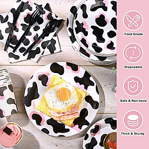 Domensi 350 Pcs Pink Cowgirl Party Supplies Cow Party Tableware Set Serve 50 Cow Print Plates Napkins Cups Cow Theme Party Decoration for Cowgirl Cowboy Farm Animal Cow Theme Birthday Baby Shower