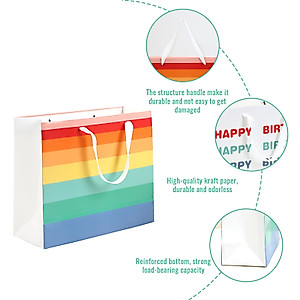 Moretoes 2 Pack Birthday Gift Bags Matching Tissue Paper and Cards, Pretty Rainbow Gift Bags Happy Birthday Gift Bags for Men Women, 12.6" x 10.25" x 4.7"