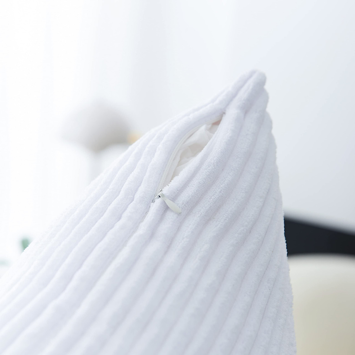 Home Brilliant Oblong Pillow Cover Decorative Striped Corduroy Rectangle Cushion Cover for Couch, 12 x 20 Inch, Pure White