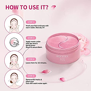 BREYLEE Rose Eye Mask– 60 Pcs - Puffy Eyes and Dark Circles Treatments – Look Younger and Reduce Wrinkles and Fine Lines Undereye, Improve and Firm eye Skin - Pure Natural Material Extraction