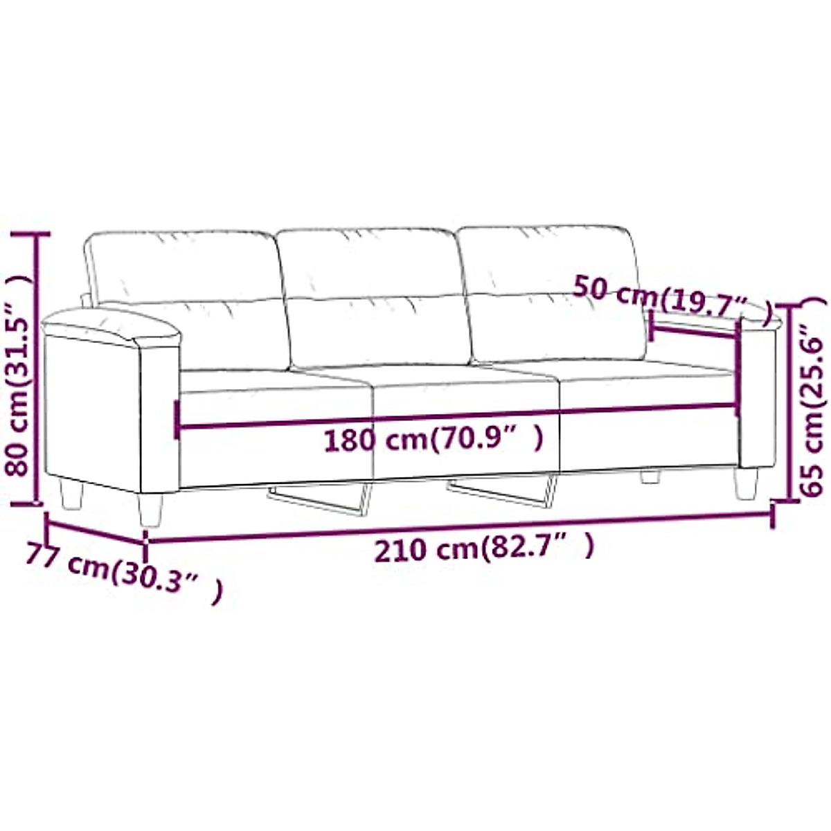 vidaXL 3-Seater Sofa Black 70.9" Faux Leather