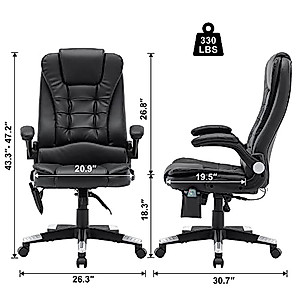Ergonomic Executive Office Chair, Massage Office Chair with Heated, High Back Leather Desk Chair with Lumbar Support and Flip-up Armrest, Comfortable Home Office Desk Chairs