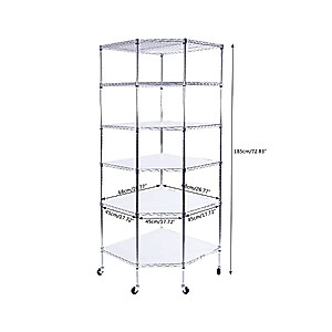WEI WEI GLOBAL 6 Tiers Polygonal Corner Shelf, Metal Storage Standing Rack w/Wheels, Wire Shelving Unit for Kitchen, Garage and Living Room (Silver)