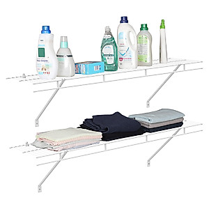 HAUSHOF Closet Shelves Wall Mounted 2-Pack, 4 ft x 12in White Wire Shelving for Laundry Room, Closet, Basement Organization and Storage
