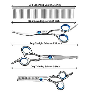 SCEDREAM Dog Grooming Scissors for Dogs with Safety Round Tips, 5 in 1 Dog Scissors for Grooming, Curved Dog Grooming Scissors,Professional Pet Grooming Shears Set for Dogs and Cats