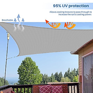 E&K Sunrise 10' x 12' Sun Shade Sail Rectangle Canopy Shade Cover UV Block for Patio Backyard Garden Outdoor (Gray)