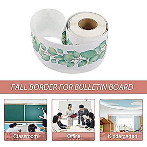 Ciieeo 4 Rolls Teacher Desk Decor Bulletin Board Scalloped Border Trims Die-Cut Border Trim Classroom Borders Trim Eucalyptus Border Paper Eucalyptus Leaves Copper Plate Stickers Sector