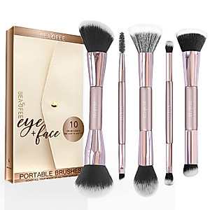 BEASOFEE Makeup Brushes, Duo End Synthetic Foundation Powder Concealers Eye Shadows Makeup Brush Set Foundation Powder 5pcs(Rose Gold)