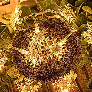 CHengQiSM 100 LED Snowflake Lights Fairy String Lights 32.8ft Plug in String Lights Christmas Holiday Home Garden Patio Party Decoration Indoor Outdoor Celebration Lighting, Warm White