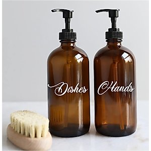 Dishes Hands sticker for soap dispenser kitchen Letter Decorative Living Room Bedroom Decals Home Decoration Mural Wall Word Inspiring Office Inspirational Vinyl (WHITE)