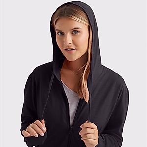 Hanes Women's Slub Jersey Hoodie, Black, Large