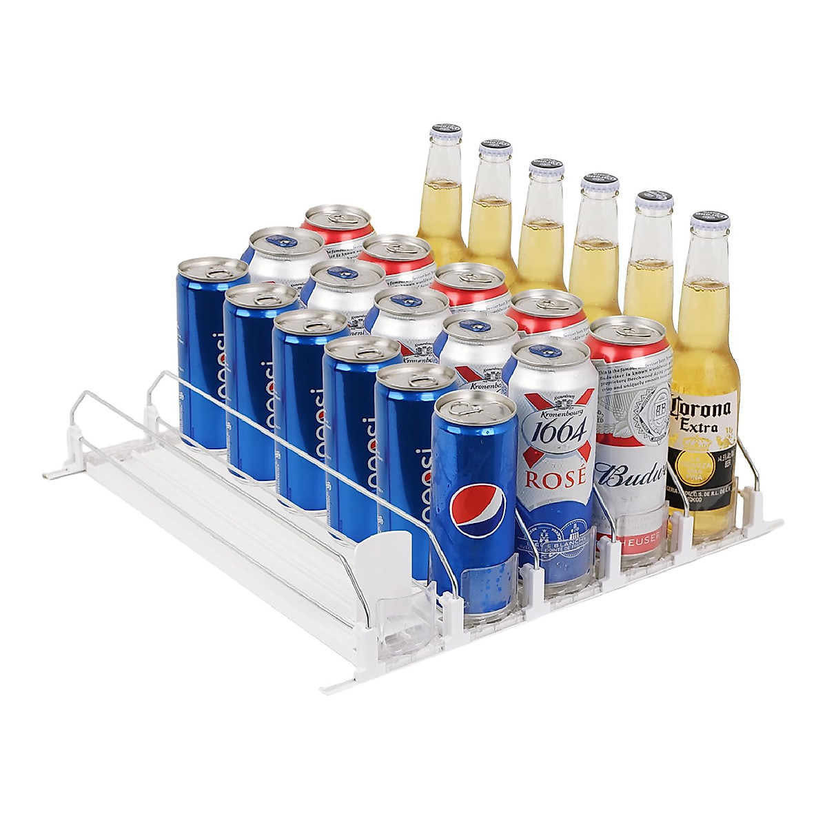 Nisorpa Drink Organizer For Fridge Dispenser, 5 Rows Soda Can Dispenser Water Bottle Organizer For Refrigerator Automatic Beverage Dispenser Pusher Glide Width Adjustable Beer Dispenser for Fridge