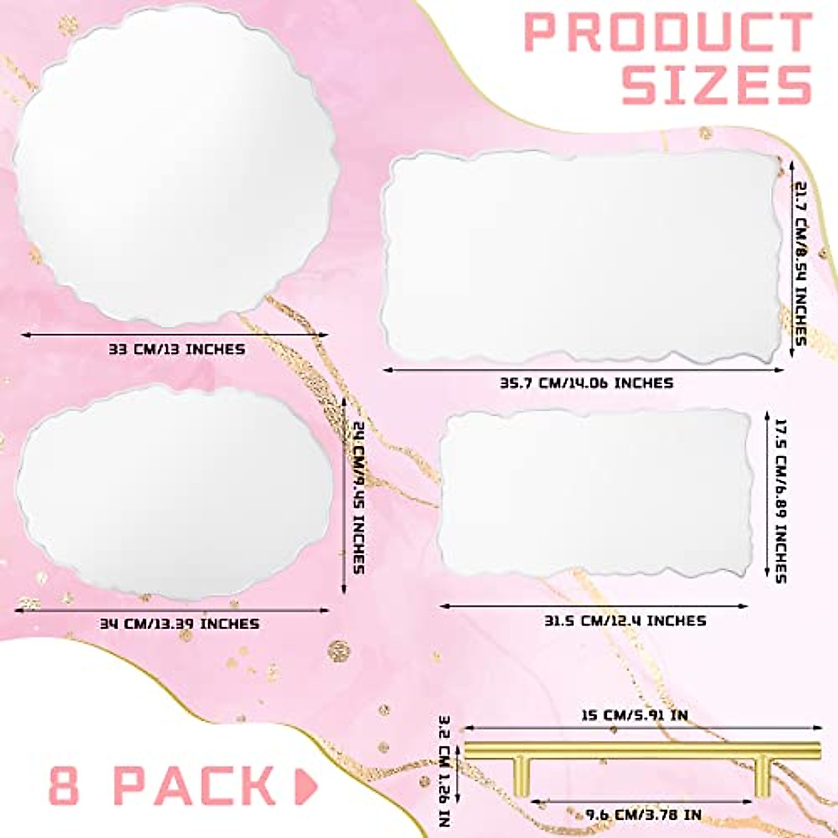 Resin Tray Molds Silicone Tray Mold Irregular Casting Agate Epoxy Molds with Gold Handles for DIY Crafts Making Faux Agate Tray Serving Board Home Decor