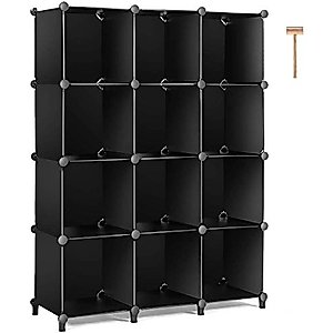 TomCare Cube Storage Organizer 12-Cube Closet Organizer and Storage Shelves Bookshelf Cubes Organizer Plastic Book Shelf Bookcase DIY Square Closet Cabinet Shelves for Bedroom Office, Black