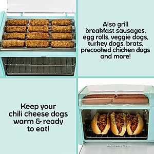 Nostalgia Extra Large 8-in-1 Hot Dog & Bun Warmer, Stainless Steel Grill Rollers, Non-stick Warming Racks, Adjustable Timer