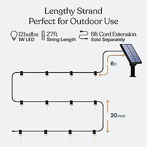 Brightech Ambience Pro Solar Powered LED Outdoor String Lights - 27 Ft Commercial Waterproof Patio Lights with Edison Bulbs - Durable String Lights for Outside, Backyard, Porch - 1W, Soft White
