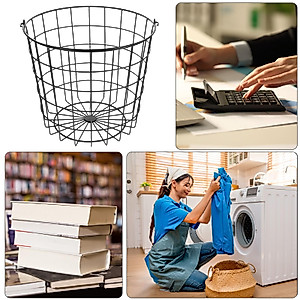 Kichvoe Iron Wire Laundry Hamper Laundry Storage Basket With Handles Iron Storage Basket Dirty Clothes Bin Fruit Magazine Toy Organizer for Rustic Farmhouse Decor