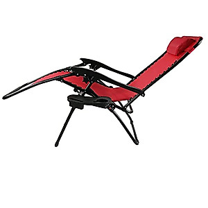 Sunnydaze Outdoor Zero Gravity Lounge Chairs with Pillow and Cup Holder Folding Patio Lawn Recliner Set of 2 Red