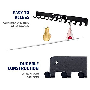 Towel Rack Holder Wall Mount – Towel Rack Hook Bathroom Space Saving and Easy to Install Towel Holder Hooks - The Perfect Addition to Your Bathroom,kichen Home Decor(Black)