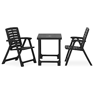 vidaXL 3-Piece Gray Bistro Set - Foldable Garden Chairs and Table - Durable Plastic - Weather-Resistant Outdoor Furniture for Patio/Deck/Balcony