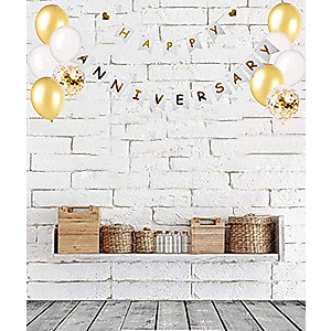 Mannli Happy Anniversary Banner with Balloons Garland Bunting Wedding Anniversary Party Decoration Photo Props Anniversary Ceremony Banner