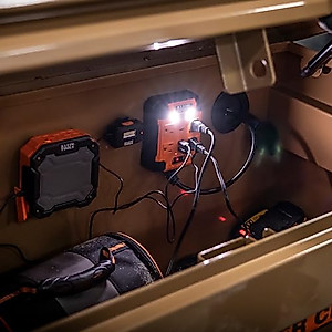 Klein Tools 29601 Magnetic Power Strip with Surge Protector, Extension Cord, 4 Outlets, 3 USB Ports, 5-Foot Cord, Power Supply Box with Light, PowerBox 1, Heavy Duty