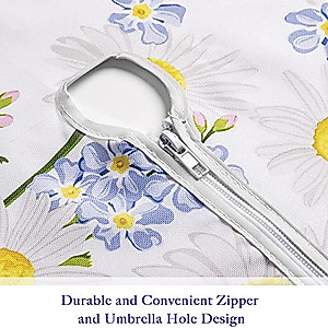 UMINEUX Outdoor Tablecloth with Umbrella Hole and Zipper, Spring/Summer Waterproof Table Cover for Picnic/BBQ/Garden(60" Round,Daisy)
