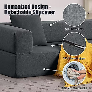 Uoobmope Convertible Floor Sofa Bed, Foldable Sofa Couch with 3 Ottomans, Memory Foam Fold Out Sleeper, Folding Mattress Futon Sofa Bed for Living Room/Bedroom/Studio-Dark Grey