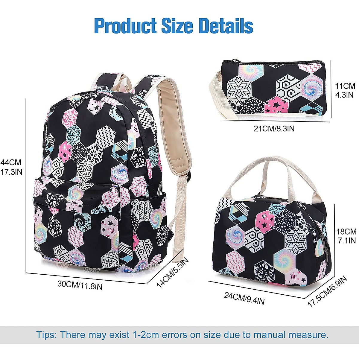 Galaxy Backpack Set 3-in-1 Kids School Bag, Junlion Laptop Backpack Lunch Bag Pencil Case for Teen Boys Girls One Size Multicolor